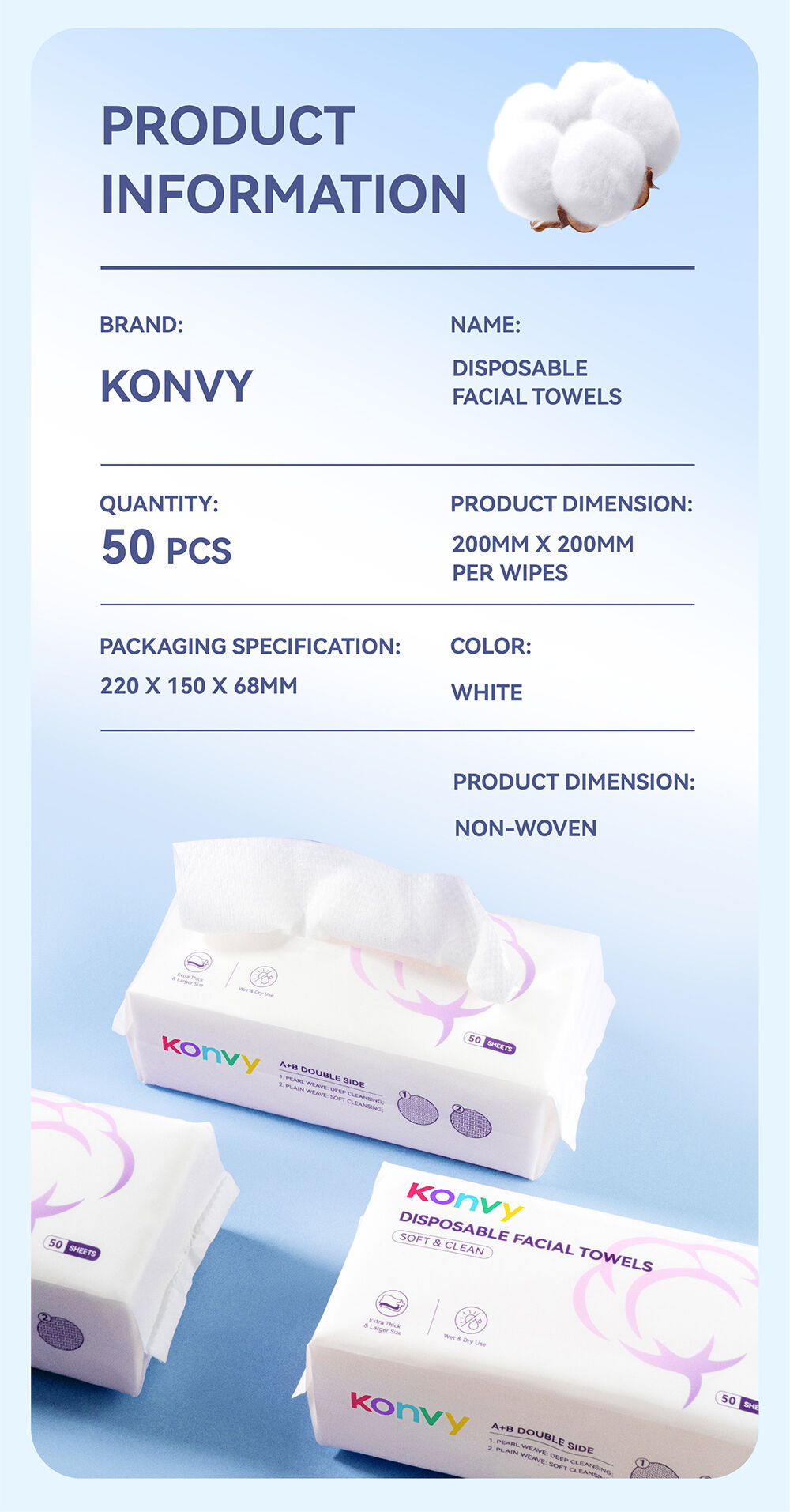 Konvy Facial Towel [50 Sheets x 3pcs]